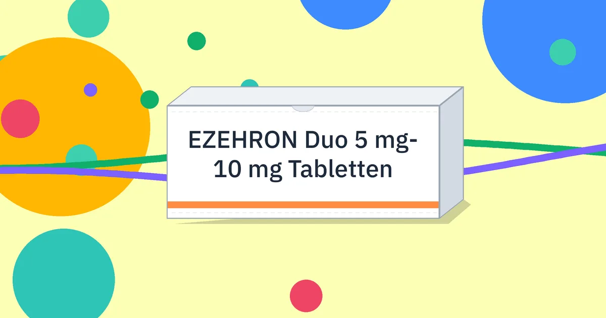 Symbolbild: Packung mit der Aufschrift EZEHRON Duo 5 mg-10 mg Tabletten (PZN 15263981) – Verfügbarkeit und Bezug in Apotheken in Frankfurt am Main