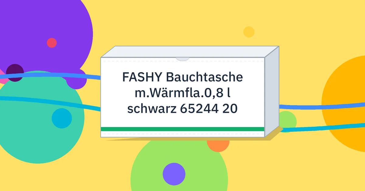 Symbolbild: Packung mit der Aufschrift FASHY Bauchtasche m.Wärmfla.0,8 l schwarz 65244 20 (PZN 17246544) – Verfügbarkeit und Bezug in Apotheken in Frankfurt am Main