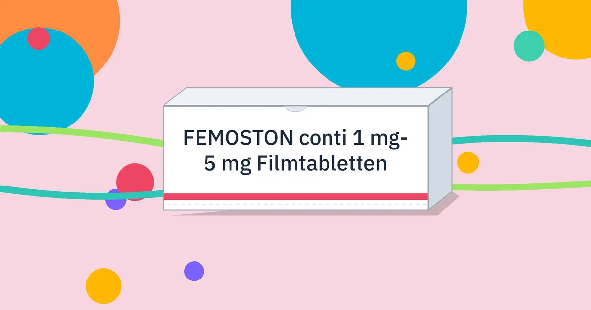 Symbolbild: Packung mit der Aufschrift FEMOSTON conti 1 mg-5 mg Filmtabletten (PZN 00056495) – Verfügbarkeit und Bezug in Apotheken in Frankfurt am Main