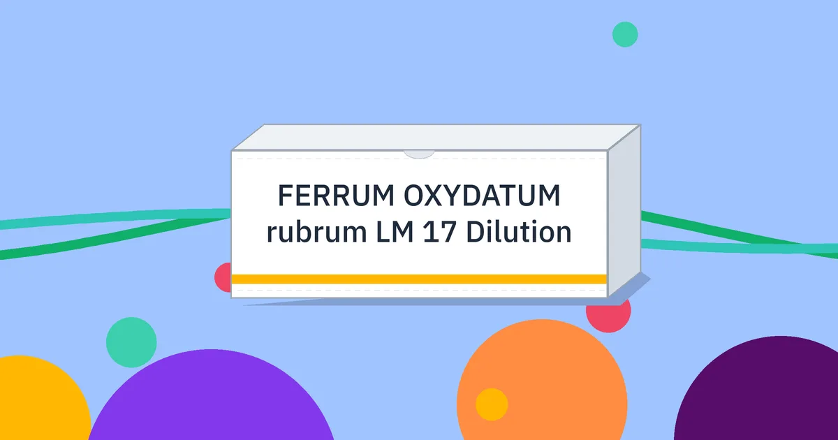 Symbolbild: Packung mit der Aufschrift FERRUM OXYDATUM rubrum LM 17 Dilution (PZN 12851714) – Verfügbarkeit und Bezug in Apotheken in Frankfurt am Main