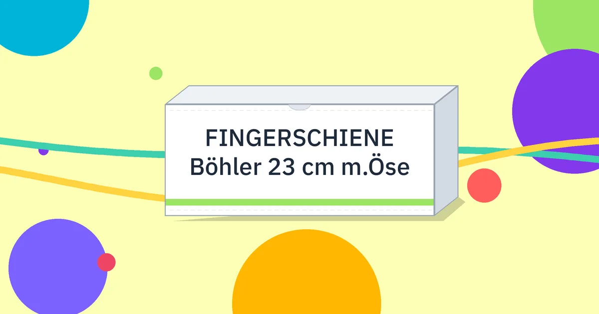 Symbolbild: Packung mit der Aufschrift FINGERSCHIENE Böhler 23 cm m.Öse (PZN 07018032) – Verfügbarkeit und Bezug in Apotheken in Frankfurt am Main