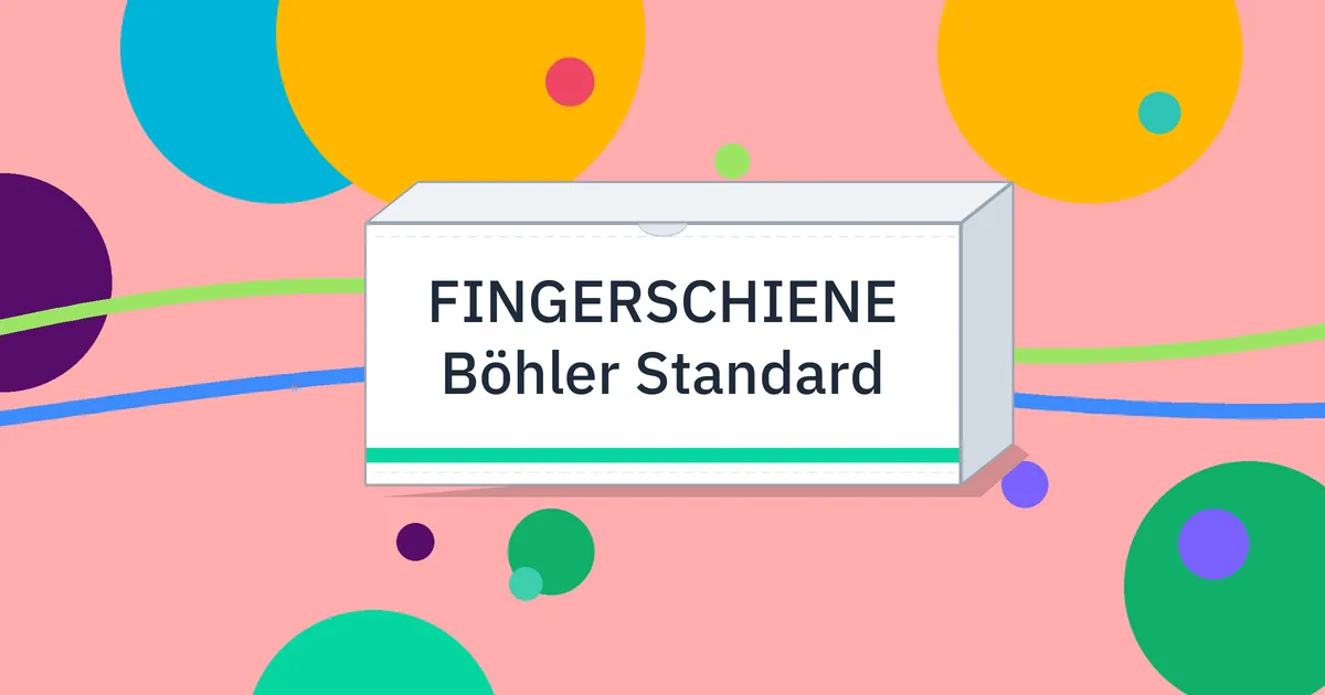 Symbolbild: Packung mit der Aufschrift FINGERSCHIENE Böhler Standard (PZN 19291856) – Verfügbarkeit und Bezug in Apotheken in Frankfurt am Main