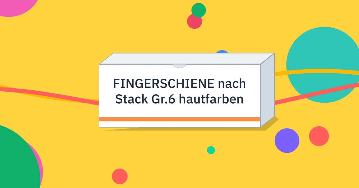 Symbolbild: Packung mit der Aufschrift FINGERSCHIENE nach Stack Gr.6 hautfarben (PZN 10214096) – Verfügbarkeit und Bezug in Apotheken in Frankfurt am Main