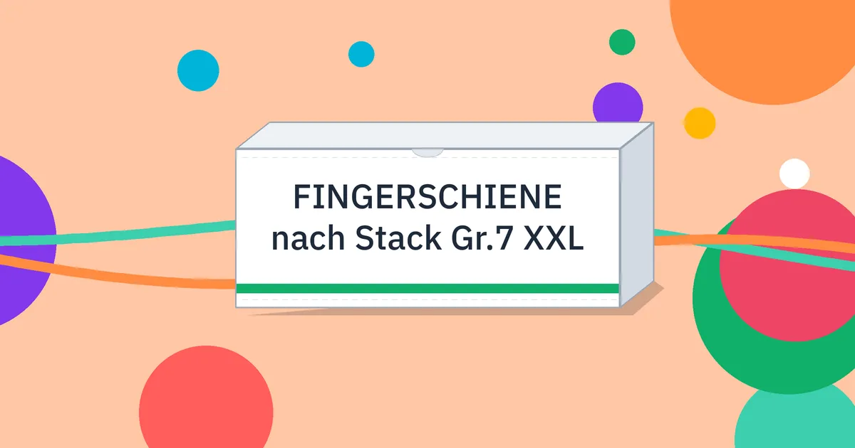 Symbolbild: Packung mit der Aufschrift FINGERSCHIENE nach Stack Gr.7 XXL (PZN 07145463) – Verfügbarkeit und Bezug in Apotheken in Frankfurt am Main