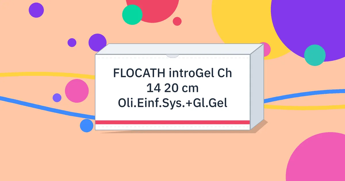 Symbolbild: Packung mit der Aufschrift FLOCATH introGel Ch 14 20 cm Oli.Einf.Sys.+Gl.Gel (PZN 05018789) – Verfügbarkeit und Bezug in Apotheken in Frankfurt am Main
