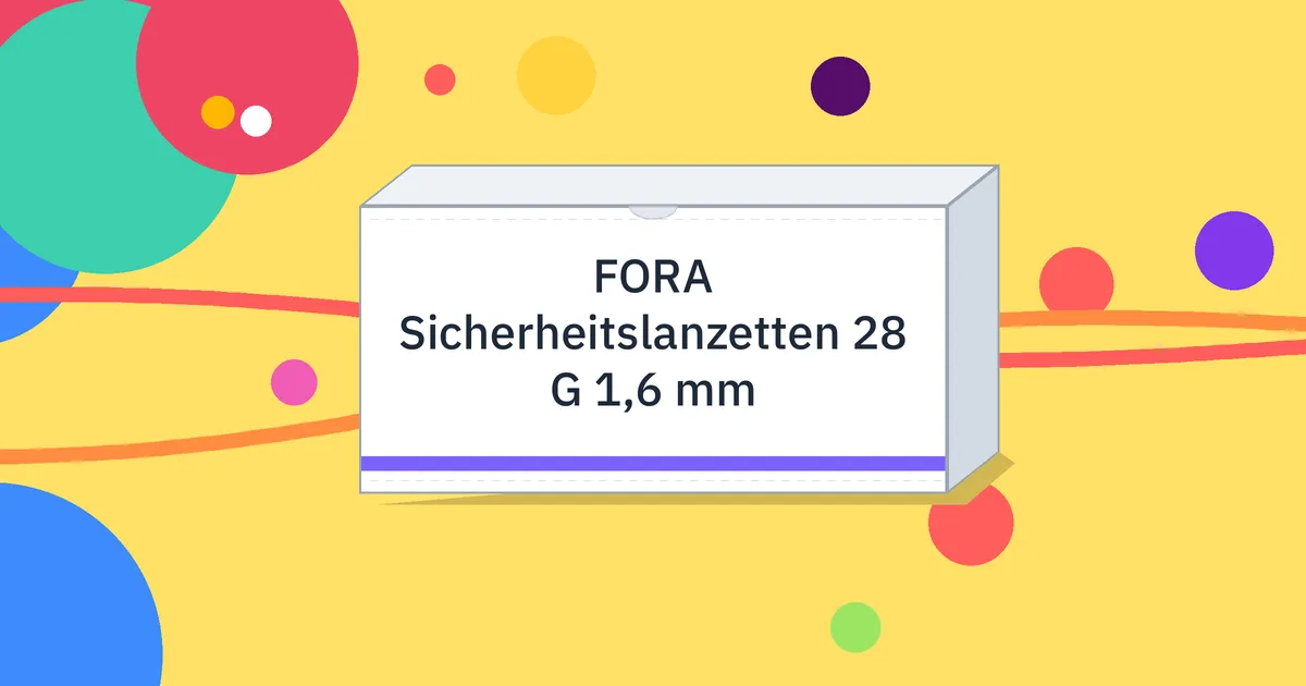 Symbolbild: Packung mit der Aufschrift FORA Sicherheitslanzetten 28 G 1,6 mm (PZN 20301034) – Verfügbarkeit und Bezug in Apotheken in Frankfurt am Main