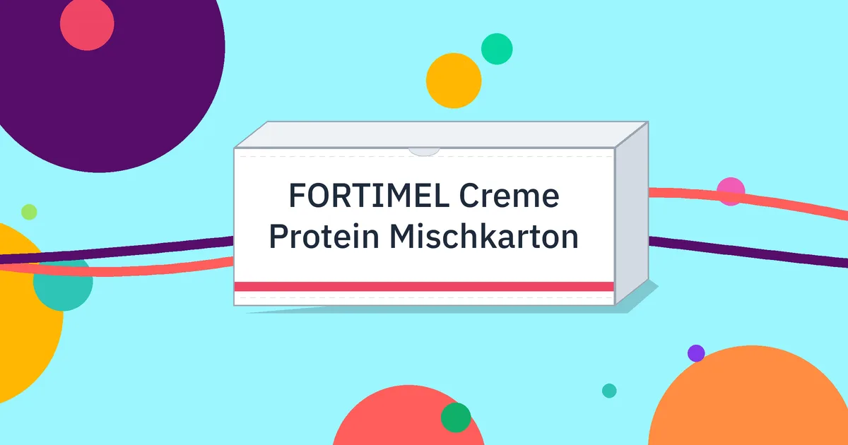 Symbolbild: Packung mit der Aufschrift FORTIMEL Creme Protein Mischkarton (PZN 20055173) – Verfügbarkeit und Bezug in Apotheken in Frankfurt am Main