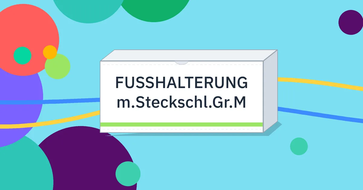 Symbolbild: Packung mit der Aufschrift FUSSHALTERUNG m.Steckschl.Gr.M (PZN 11568502) – Verfügbarkeit und Bezug in Apotheken in Frankfurt am Main