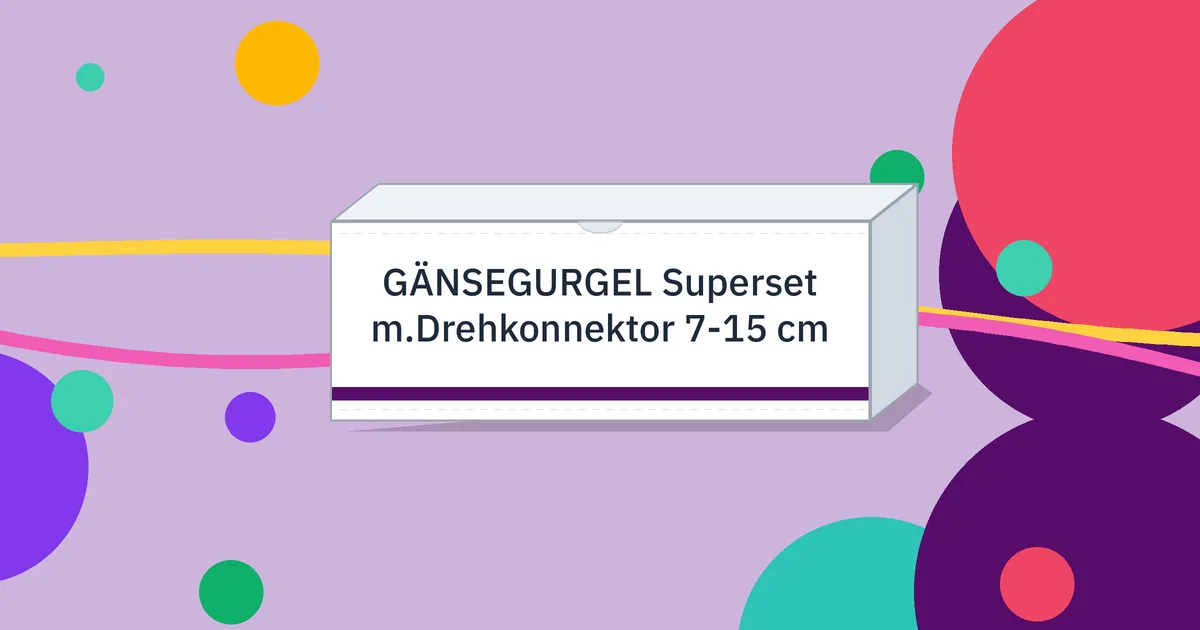 Symbolbild: Packung mit der Aufschrift GÄNSEGURGEL Superset m.Drehkonnektor 7-15 cm (PZN 16159932) – Verfügbarkeit und Bezug in Apotheken in Frankfurt am Main