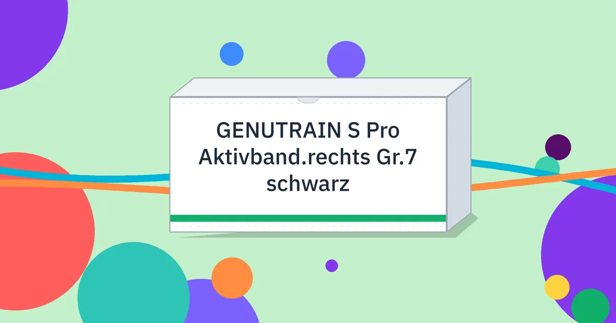 Symbolbild: Packung mit der Aufschrift GENUTRAIN S Pro Aktivband.rechts Gr.7 schwarz (PZN 11228864) – Verfügbarkeit und Bezug in Apotheken in Frankfurt am Main