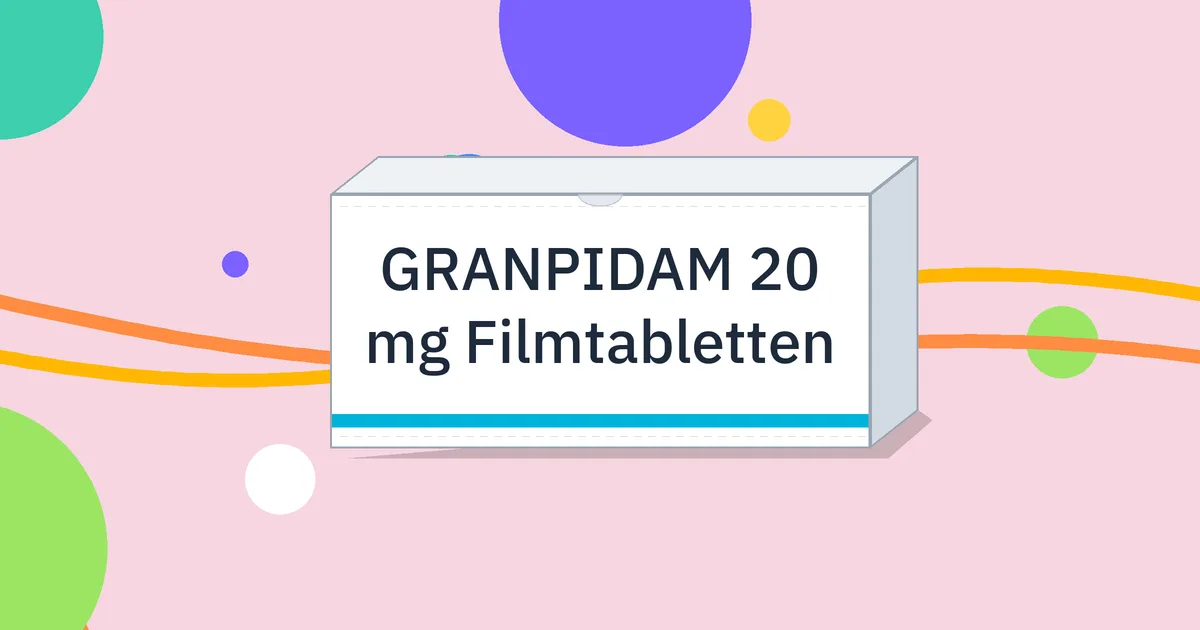 Symbolbild: Packung mit der Aufschrift GRANPIDAM 20 mg Filmtabletten (PZN 12528976) – Verfügbarkeit und Bezug in Apotheken in Frankfurt am Main