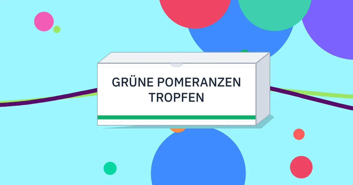 Symbolbild: Packung mit der Aufschrift GRÜNE POMERANZEN TROPFEN (PZN 14282901) – Verfügbarkeit und Bezug in Apotheken in Frankfurt am Main