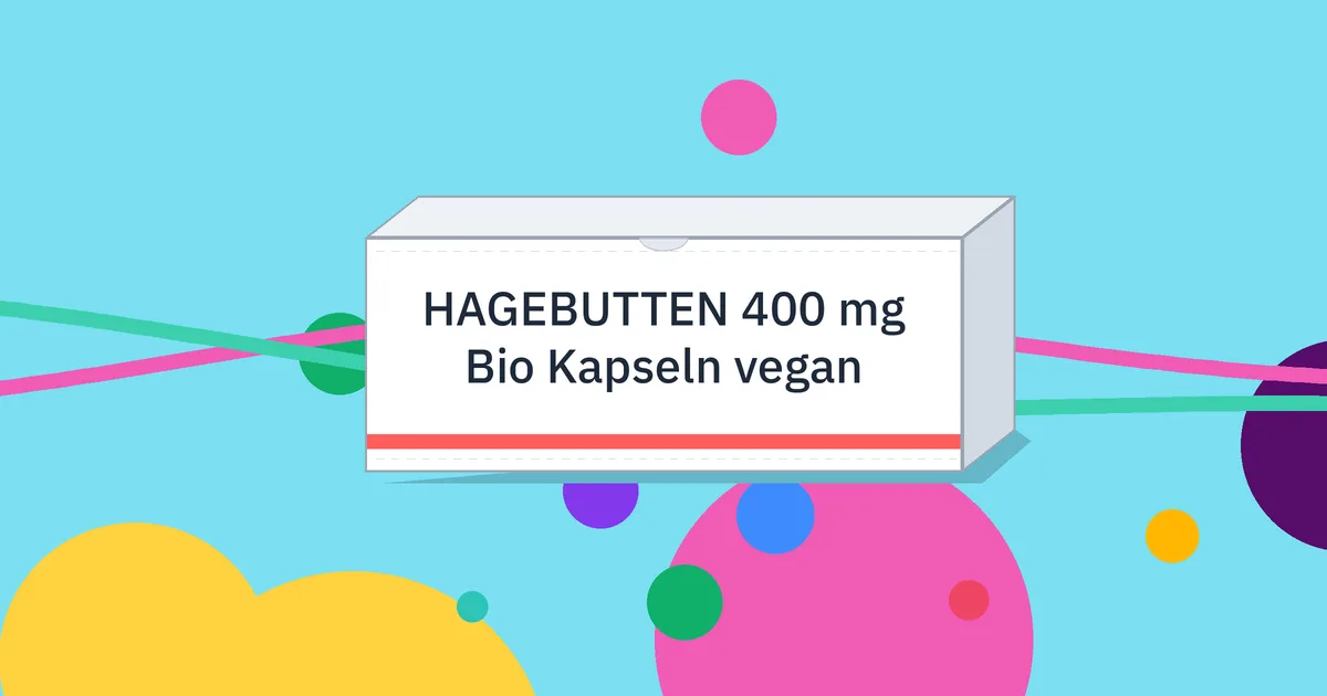 Symbolbild: Packung mit der Aufschrift HAGEBUTTEN 400 mg Bio Kapseln vegan (PZN 19479318) – Verfügbarkeit und Bezug in Apotheken in Frankfurt am Main