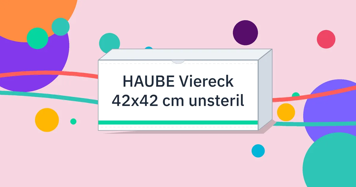 Symbolbild: Packung mit der Aufschrift HAUBE Viereck 42x42 cm unsteril (PZN 07601228) – Verfügbarkeit und Bezug in Apotheken in Frankfurt am Main