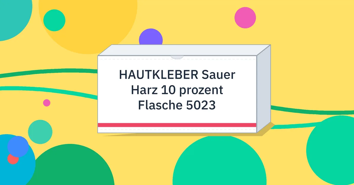 Symbolbild: Packung mit der Aufschrift HAUTKLEBER Sauer Harz 10 prozent Flasche 5023 (PZN 10520367) – Verfügbarkeit und Bezug in Apotheken in Frankfurt am Main