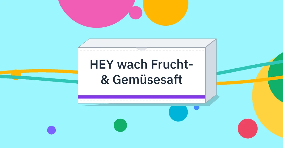 Symbolbild: Packung mit der Aufschrift HEY wach Frucht- & Gemüsesaft (PZN 17636423) – Verfügbarkeit und Bezug in Apotheken in Frankfurt am Main