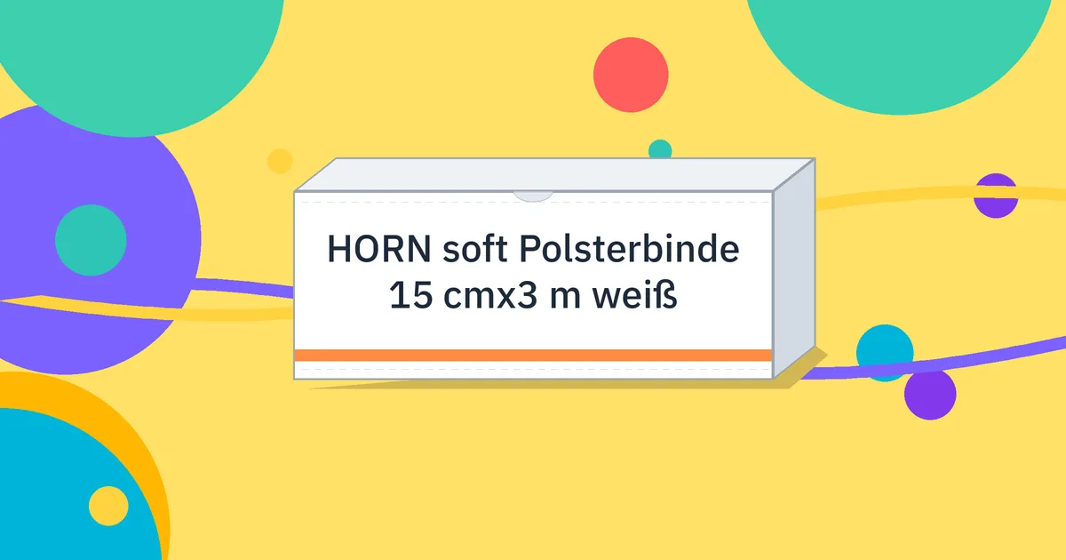 Symbolbild: Packung mit der Aufschrift HORN soft Polsterbinde 15 cmx3 m weiß (PZN 04668143) – Verfügbarkeit und Bezug in Apotheken in Frankfurt am Main