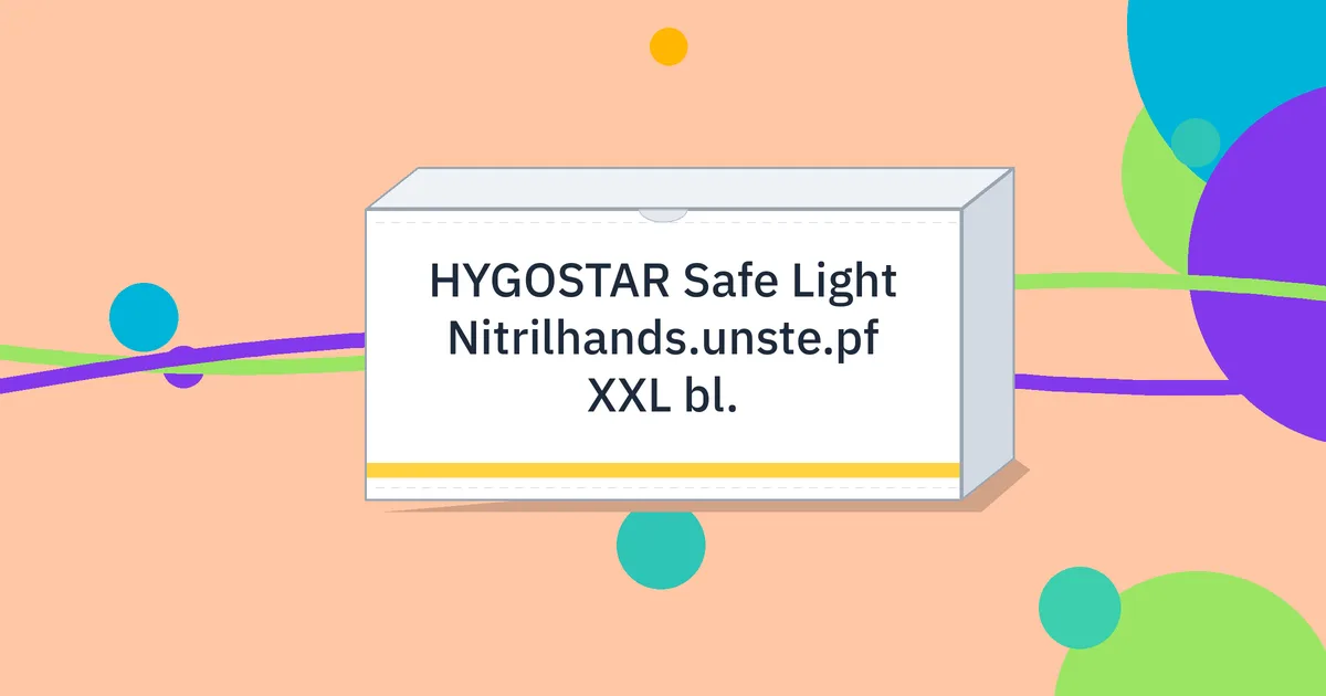 Symbolbild: Packung mit der Aufschrift HYGOSTAR Safe Light Nitrilhands.unste.pf XXL bl. (PZN 17160883) – Verfügbarkeit und Bezug in Apotheken in Frankfurt am Main