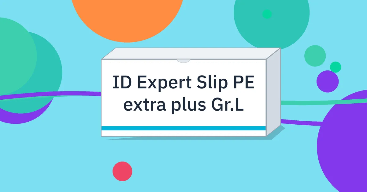 Symbolbild: Packung mit der Aufschrift ID Expert Slip PE extra plus Gr.L (PZN 04677633) – Verfügbarkeit und Bezug in Apotheken in Frankfurt am Main