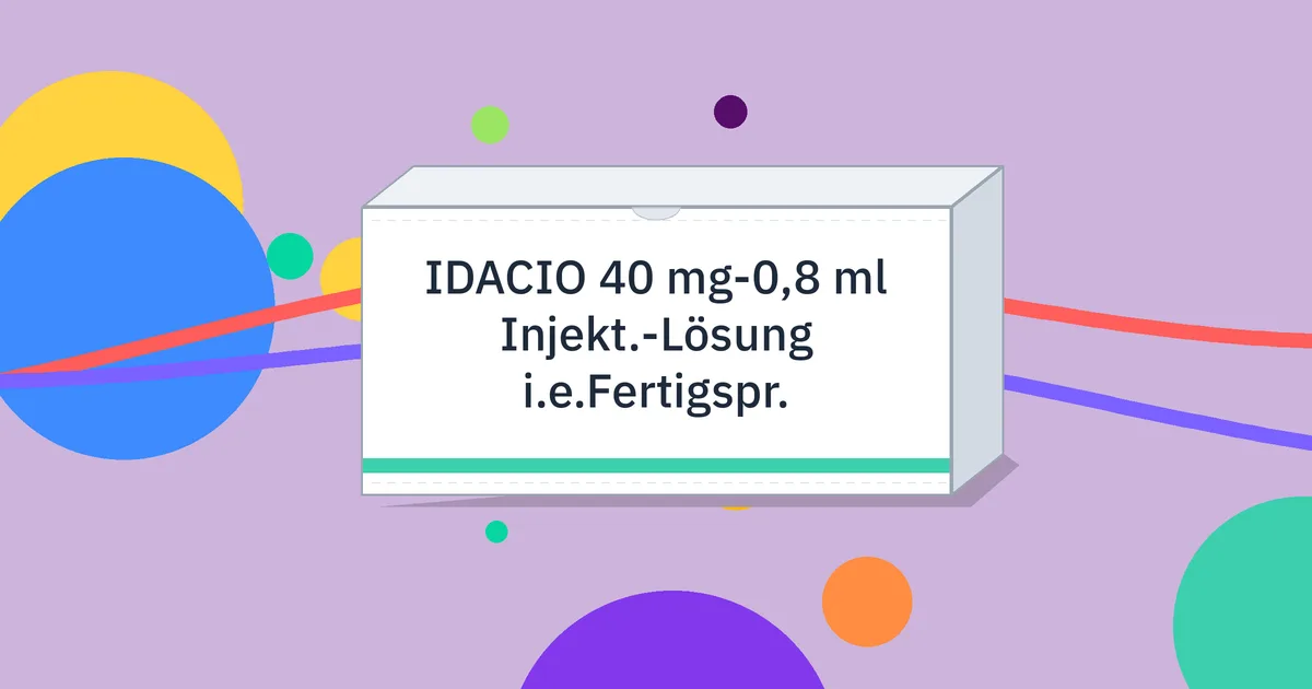 Symbolbild: Packung mit der Aufschrift IDACIO 40 mg-0,8 ml Injekt.-Lösung i.e.Fertigspr. (PZN 16395288) – Verfügbarkeit und Bezug in Apotheken in Frankfurt am Main