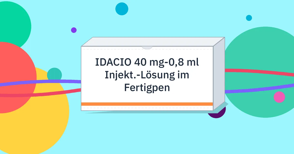 Symbolbild: Packung mit der Aufschrift IDACIO 40 mg-0,8 ml Injekt.-Lösung im Fertigpen (PZN 18379081) – Verfügbarkeit und Bezug in Apotheken in Frankfurt am Main