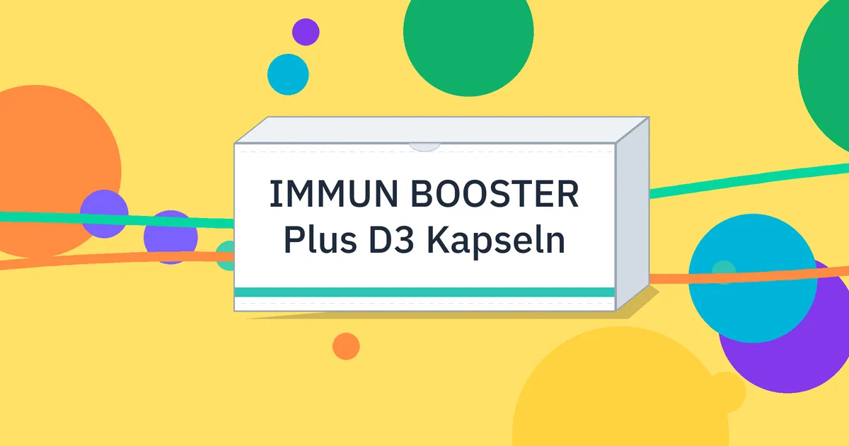 Symbolbild: Packung mit der Aufschrift IMMUN BOOSTER Plus D3 Kapseln (PZN 19099975) – Verfügbarkeit und Bezug in Apotheken in Frankfurt am Main