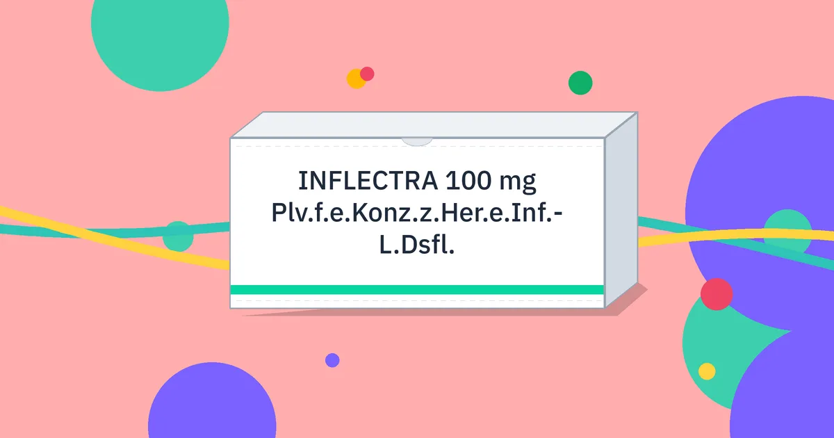 Symbolbild: Packung mit der Aufschrift INFLECTRA 100 mg Plv.f.e.Konz.z.Her.e.Inf.-L.Dsfl. (PZN 13704091) – Verfügbarkeit und Bezug in Apotheken in Frankfurt am Main