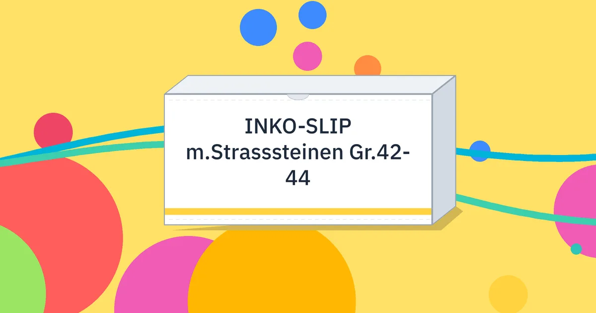 Symbolbild: Packung mit der Aufschrift INKO-SLIP m.Strasssteinen Gr.42-44 (PZN 16515261) – Verfügbarkeit und Bezug in Apotheken in Frankfurt am Main
