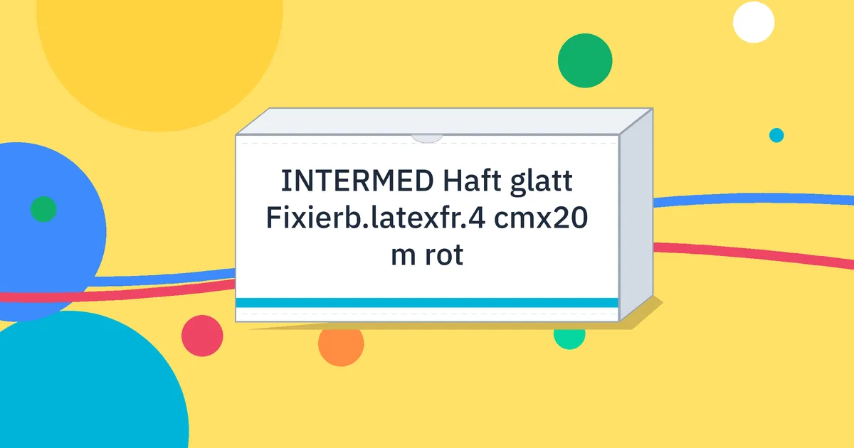 Symbolbild: Packung mit der Aufschrift INTERMED Haft glatt Fixierb.latexfr.4 cmx20 m rot (PZN 10944328) – Verfügbarkeit und Bezug in Apotheken in Frankfurt am Main