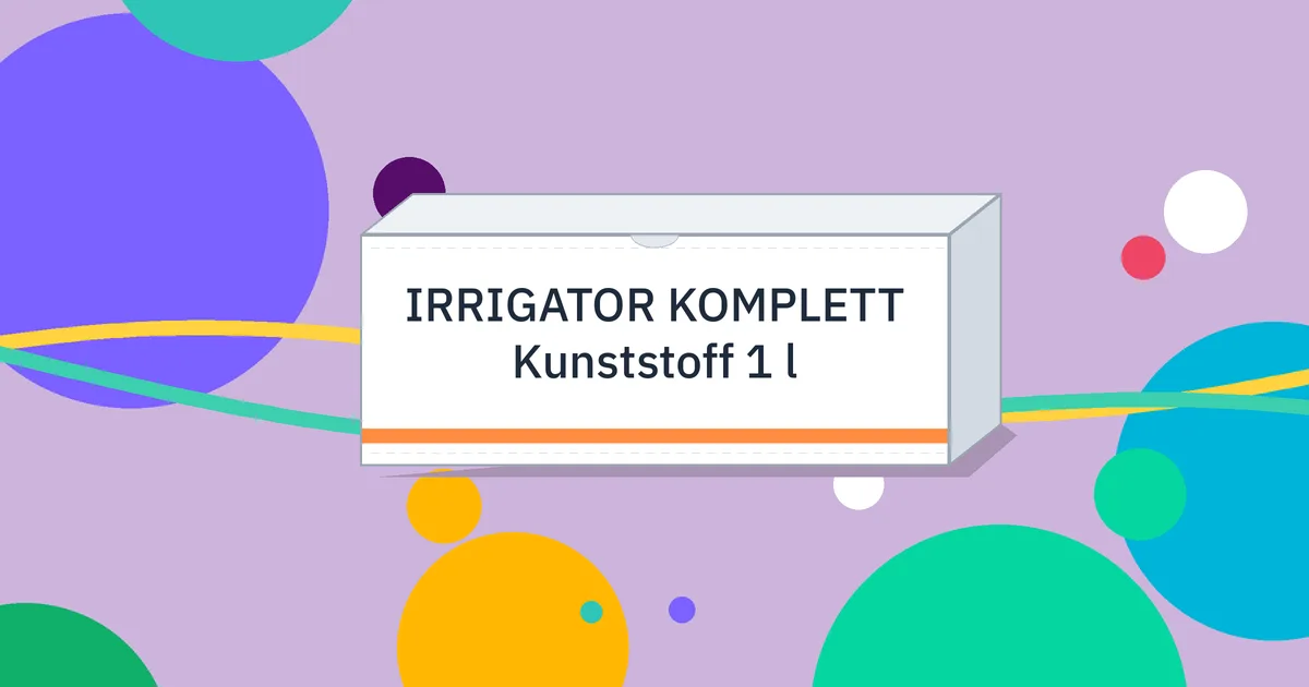 Symbolbild: Packung mit der Aufschrift IRRIGATOR KOMPLETT Kunststoff 1 l (PZN 03146684) – Verfügbarkeit und Bezug in Apotheken in Frankfurt am Main
