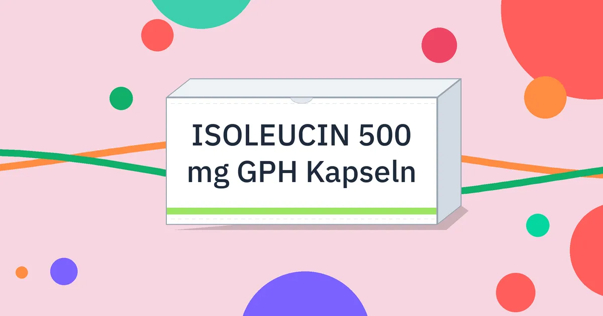 Symbolbild: Packung mit der Aufschrift ISOLEUCIN 500 mg GPH Kapseln (PZN 00128160) – Verfügbarkeit und Bezug in Apotheken in Frankfurt am Main