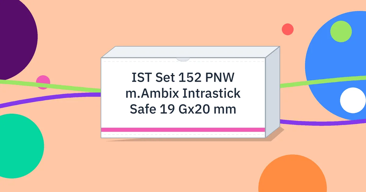 Symbolbild: Packung mit der Aufschrift IST Set 152 PNW m.Ambix Intrastick Safe 19 Gx20 mm (PZN 10416701) – Verfügbarkeit und Bezug in Apotheken in Frankfurt am Main