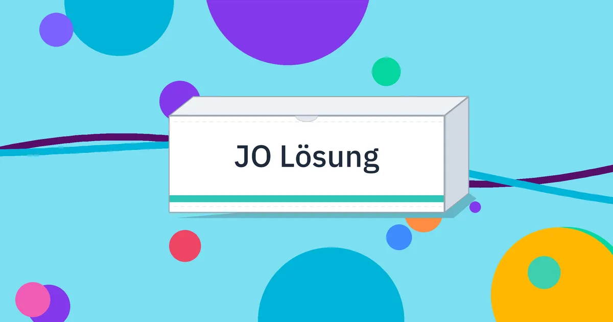 Symbolbild: Packung mit der Aufschrift JO Lösung (PZN 04983034) – Verfügbarkeit und Bezug in Apotheken in Frankfurt am Main