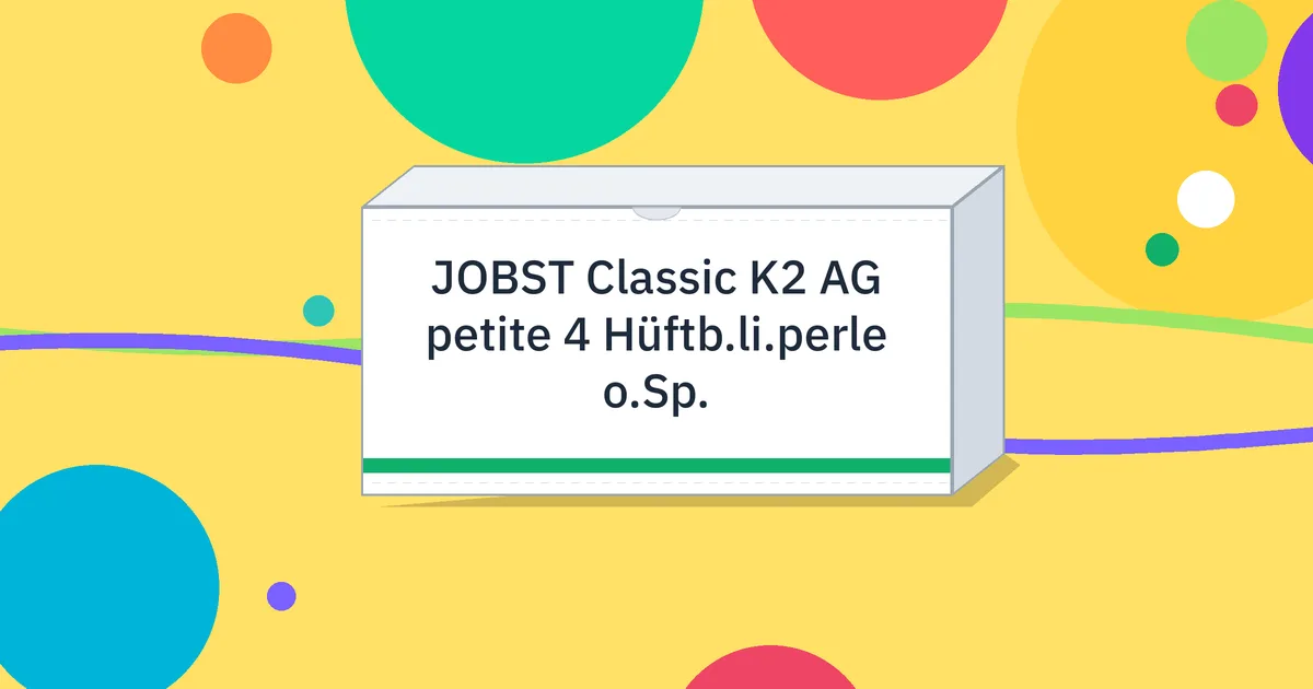 Symbolbild: Packung mit der Aufschrift JOBST Classic K2 AG petite 4 Hüftb.li.perle o.Sp. (PZN 13064510) – Verfügbarkeit und Bezug in Apotheken in Frankfurt am Main