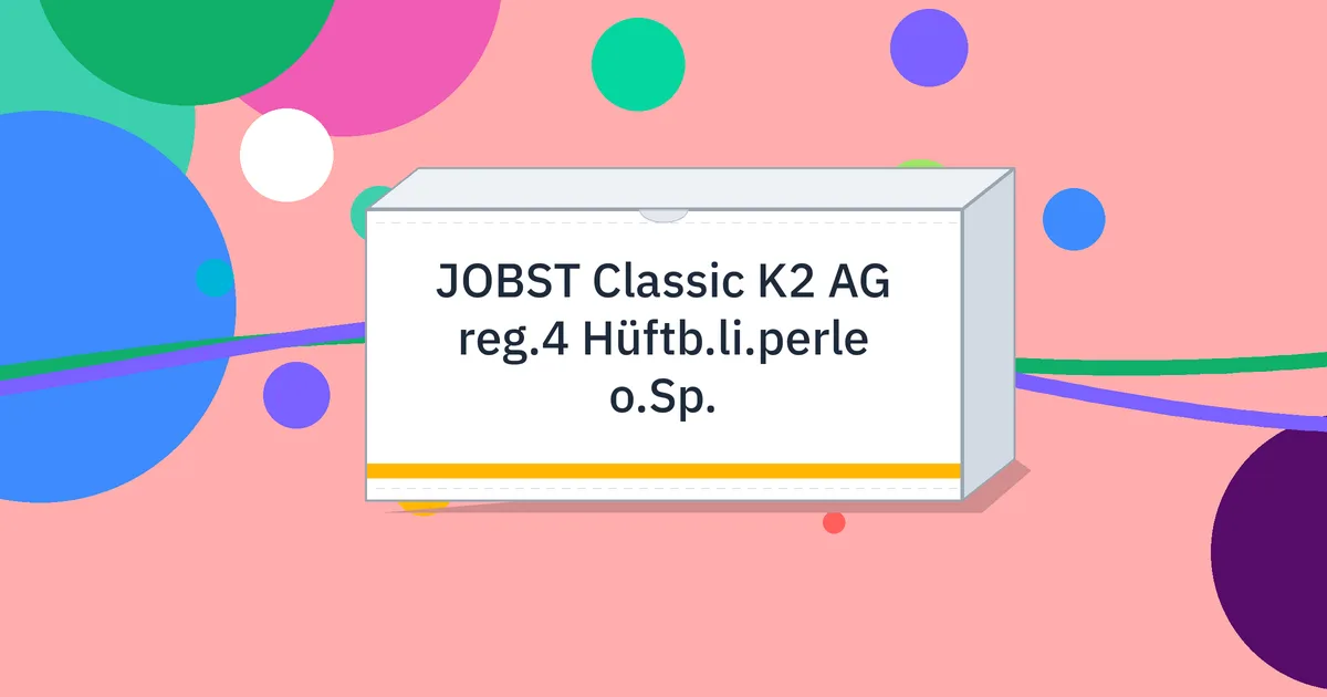 Symbolbild: Packung mit der Aufschrift JOBST Classic K2 AG reg.4 Hüftb.li.perle o.Sp. (PZN 13066101) – Verfügbarkeit und Bezug in Apotheken in Frankfurt am Main