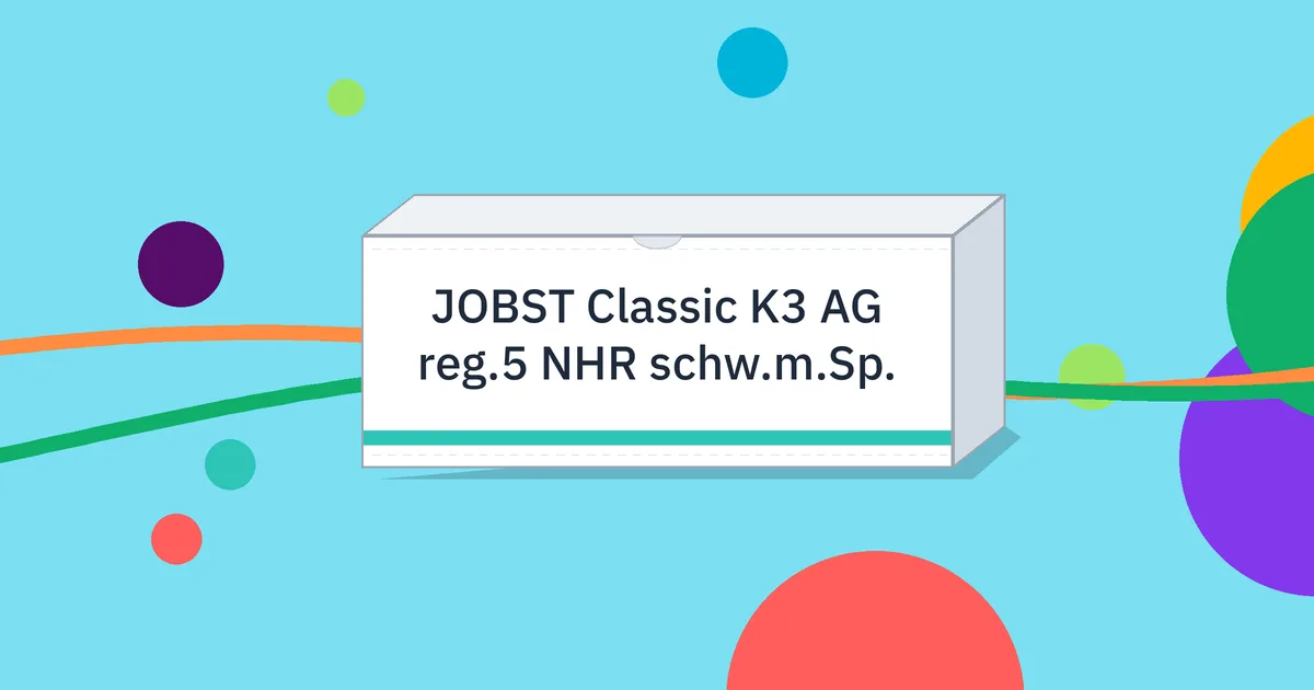 Symbolbild: Packung mit der Aufschrift JOBST Classic K3 AG reg.5 NHR schw.m.Sp. (PZN 13073420) – Verfügbarkeit und Bezug in Apotheken in Frankfurt am Main