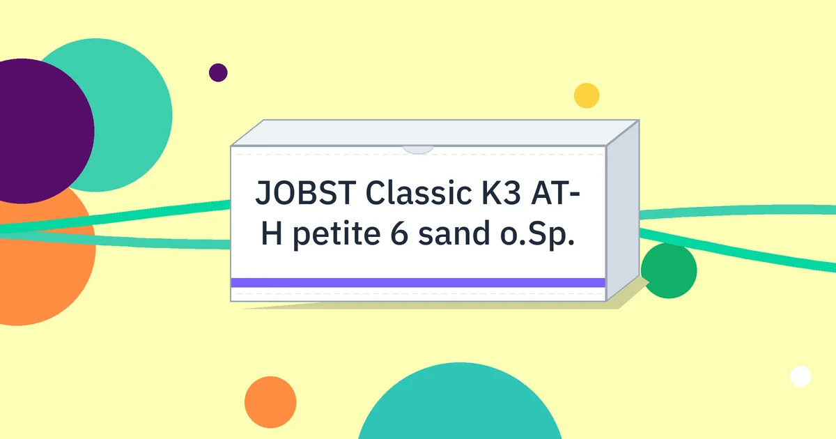 Symbolbild: Packung mit der Aufschrift JOBST Classic K3 AT-H petite 6 sand o.Sp. (PZN 13076996) – Verfügbarkeit und Bezug in Apotheken in Frankfurt am Main