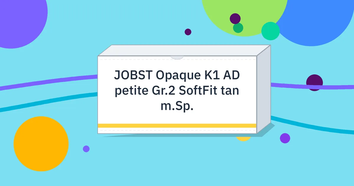 Symbolbild: Packung mit der Aufschrift JOBST Opaque K1 AD petite Gr.2 SoftFit tan m.Sp. (PZN 16264273) – Verfügbarkeit und Bezug in Apotheken in Frankfurt am Main