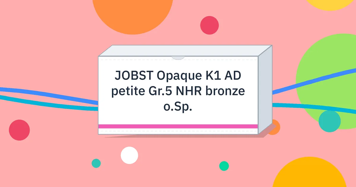 Symbolbild: Packung mit der Aufschrift JOBST Opaque K1 AD petite Gr.5 NHR bronze o.Sp. (PZN 13080041) – Verfügbarkeit und Bezug in Apotheken in Frankfurt am Main