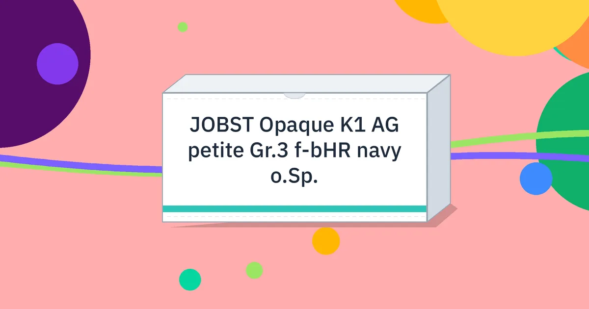 Symbolbild: Packung mit der Aufschrift JOBST Opaque K1 AG petite Gr.3 f-bHR navy o.Sp. (PZN 13087422) – Verfügbarkeit und Bezug in Apotheken in Frankfurt am Main