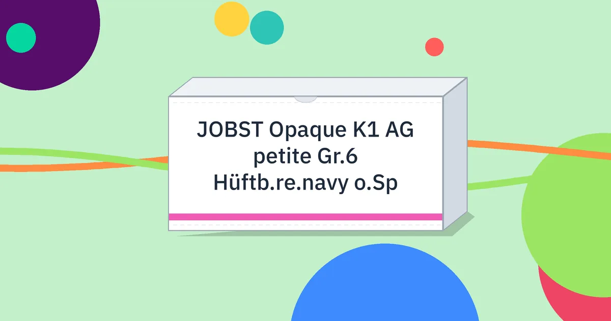Symbolbild: Packung mit der Aufschrift JOBST Opaque K1 AG petite Gr.6 Hüftb.re.navy o.Sp (PZN 13099477) – Verfügbarkeit und Bezug in Apotheken in Frankfurt am Main