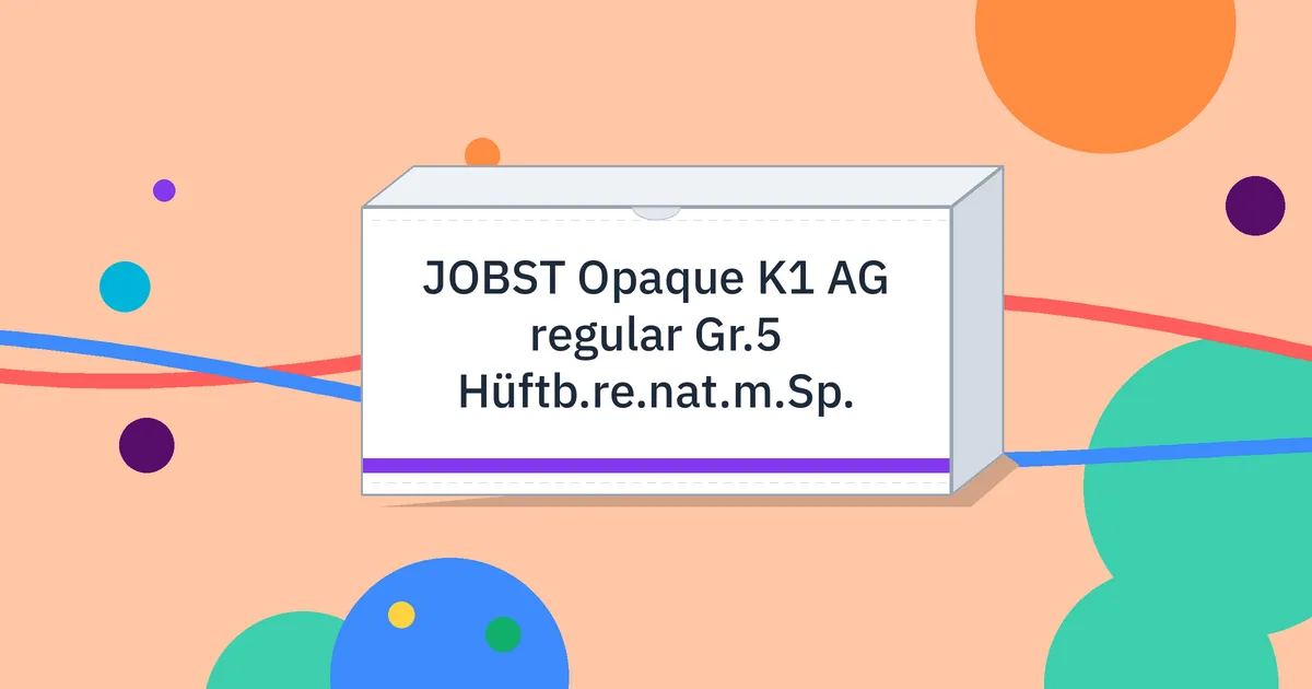 Symbolbild: Packung mit der Aufschrift JOBST Opaque K1 AG regular Gr.5 Hüftb.re.nat.m.Sp. (PZN 13101292) – Verfügbarkeit und Bezug in Apotheken in Frankfurt am Main