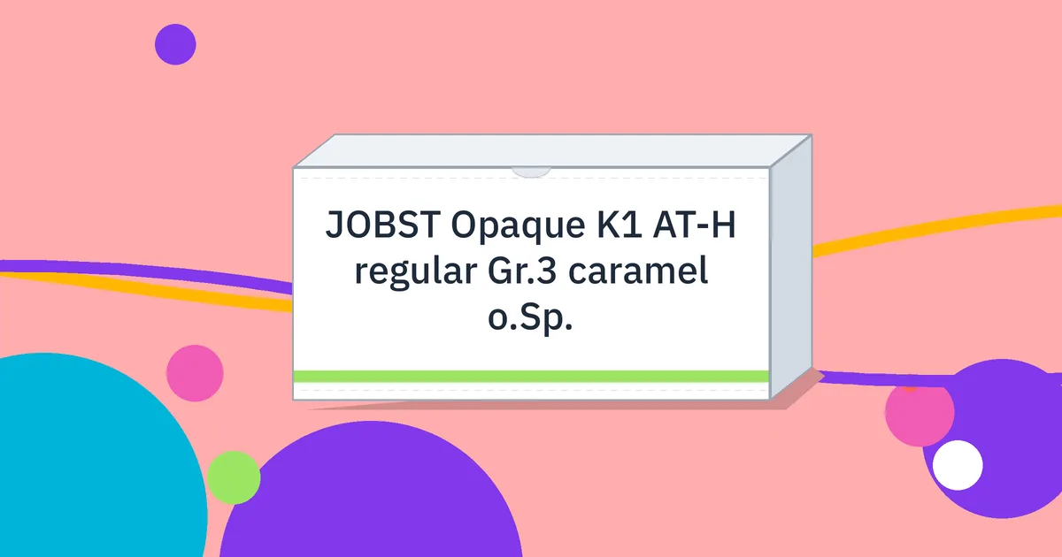 Symbolbild: Packung mit der Aufschrift JOBST Opaque K1 AT-H regular Gr.3 caramel o.Sp. (PZN 13105580) – Verfügbarkeit und Bezug in Apotheken in Frankfurt am Main