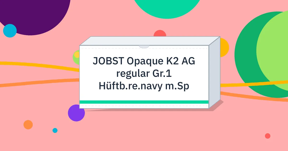 Symbolbild: Packung mit der Aufschrift JOBST Opaque K2 AG regular Gr.1 Hüftb.re.navy m.Sp (PZN 13117229) – Verfügbarkeit und Bezug in Apotheken in Frankfurt am Main