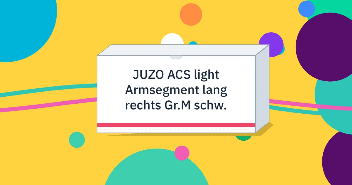 Symbolbild: Packung mit der Aufschrift JUZO ACS light Armsegment lang rechts Gr.M schw. (PZN 13575877) – Verfügbarkeit und Bezug in Apotheken in Frankfurt am Main