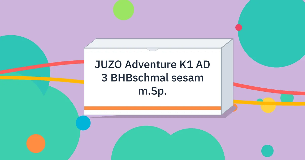 Symbolbild: Packung mit der Aufschrift JUZO Adventure K1 AD 3 BHBschmal sesam m.Sp. (PZN 16491879) – Verfügbarkeit und Bezug in Apotheken in Frankfurt am Main