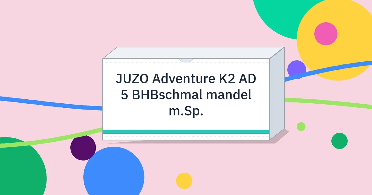 Symbolbild: Packung mit der Aufschrift JUZO Adventure K2 AD 5 BHBschmal mandel m.Sp. (PZN 15497124) – Verfügbarkeit und Bezug in Apotheken in Frankfurt am Main