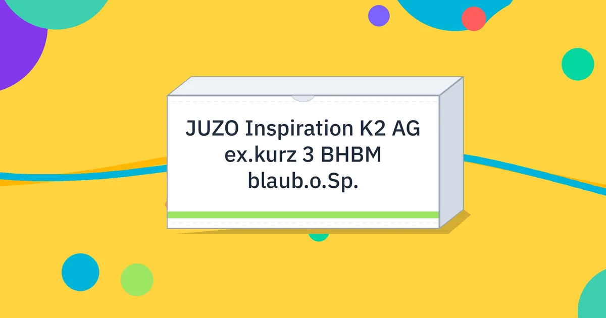 Symbolbild: Packung mit der Aufschrift JUZO Inspiration K2 AG ex.kurz 3 BHBM blaub.o.Sp. (PZN 14878137) – Verfügbarkeit und Bezug in Apotheken in Frankfurt am Main