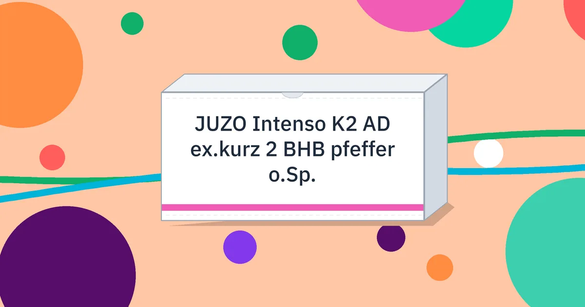 Symbolbild: Packung mit der Aufschrift JUZO Intenso K2 AD ex.kurz 2 BHB pfeffer o.Sp. (PZN 18625433) – Verfügbarkeit und Bezug in Apotheken in Frankfurt am Main