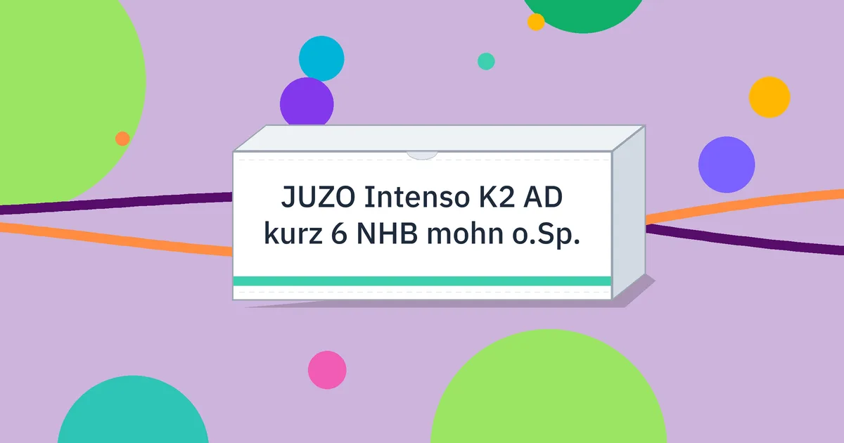 Symbolbild: Packung mit der Aufschrift JUZO Intenso K2 AD kurz 6 NHB mohn o.Sp. (PZN 18621760) – Verfügbarkeit und Bezug in Apotheken in Frankfurt am Main